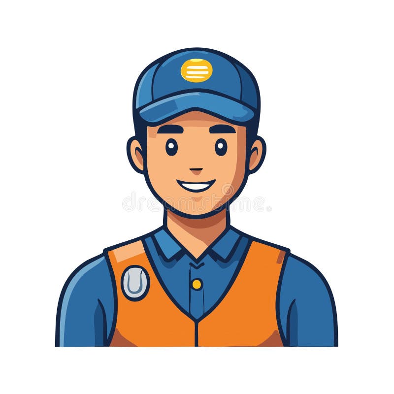 Friendly Cartoon Worker with a Blue Cap and Orange Vest Smiling Stock ...