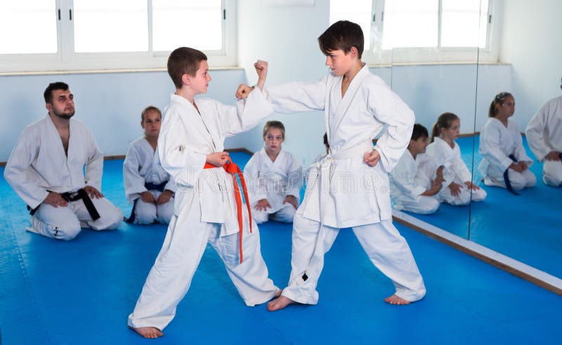 Friendly Cheerful Boys Training in Pair Stock Image - Image of beard ...