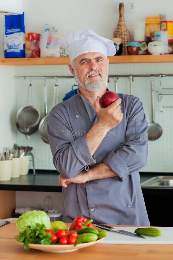 Friendly Chef Smiling His Kitchen Stock Image - Image of kitchen ...