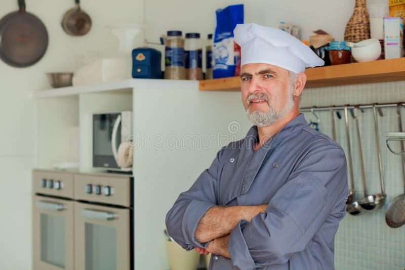 Friendly Chef Smiling on His Kitchen Stock Image - Image of people ...
