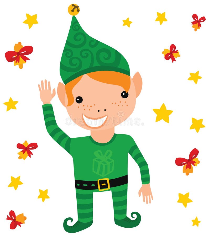 Friendly Christmas Elf Waving Stock Illustration - Illustration of ...