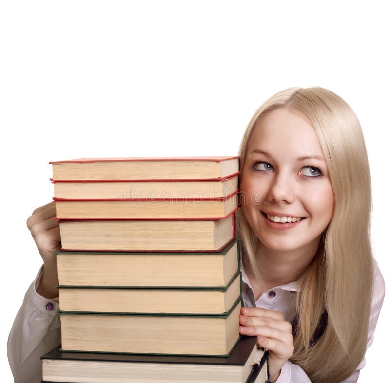 Friendly College Student Girl with Books Stock Photo - Image of girl ...
