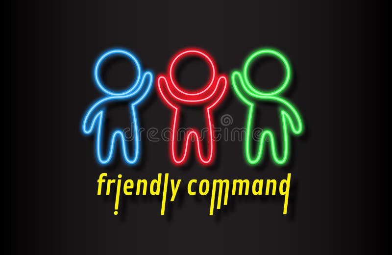 Friendly Command Logo. Stylized Human Figures with Neon Glow Isolated ...