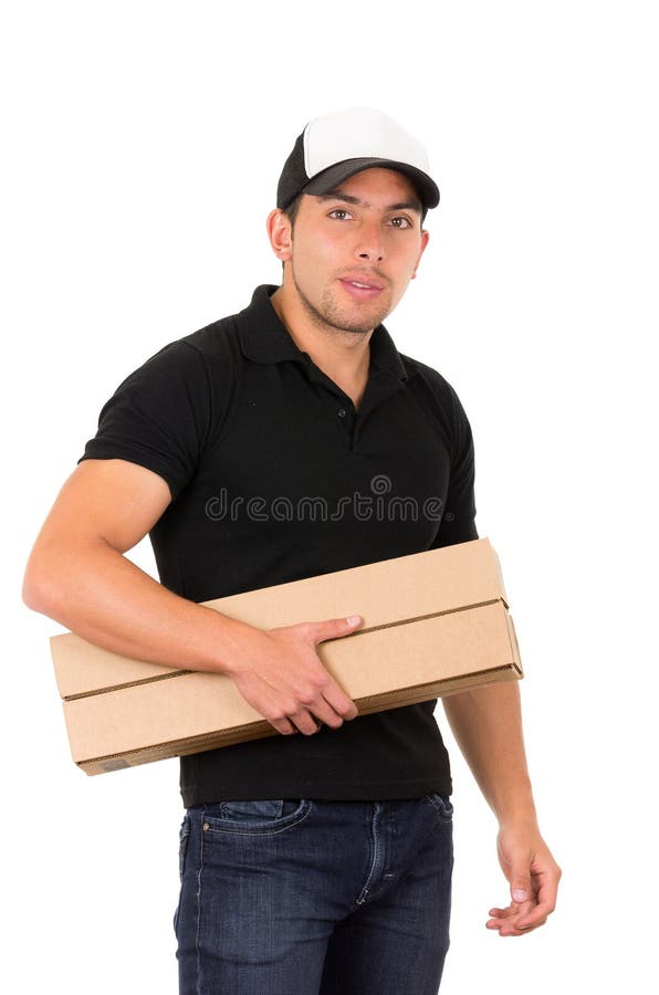Friendly Confident Delivery Man Carrying Boxes Stock Photo - Image of ...