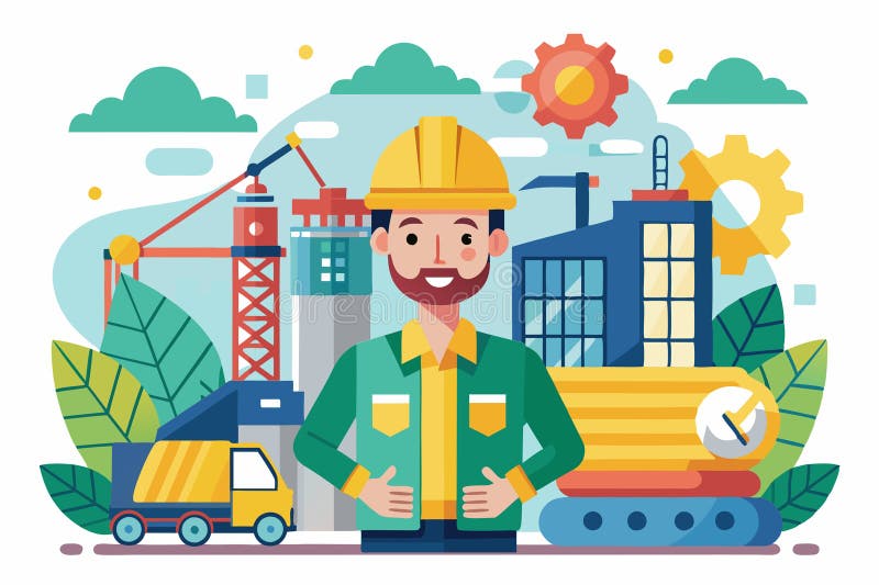 A Friendly Construction Worker in a Helmet Poses Confidently Amidst a ...