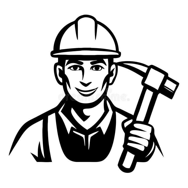 Friendly Construction Worker Holding Hammer Vector Graphic for Work ...
