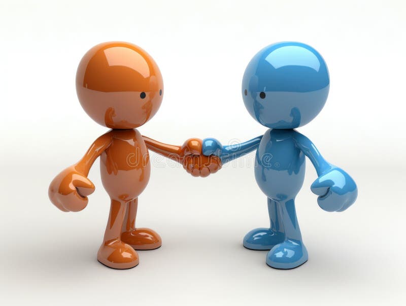 Friendly Cooperation between Orange and Blue Figures Shaking Hands ...