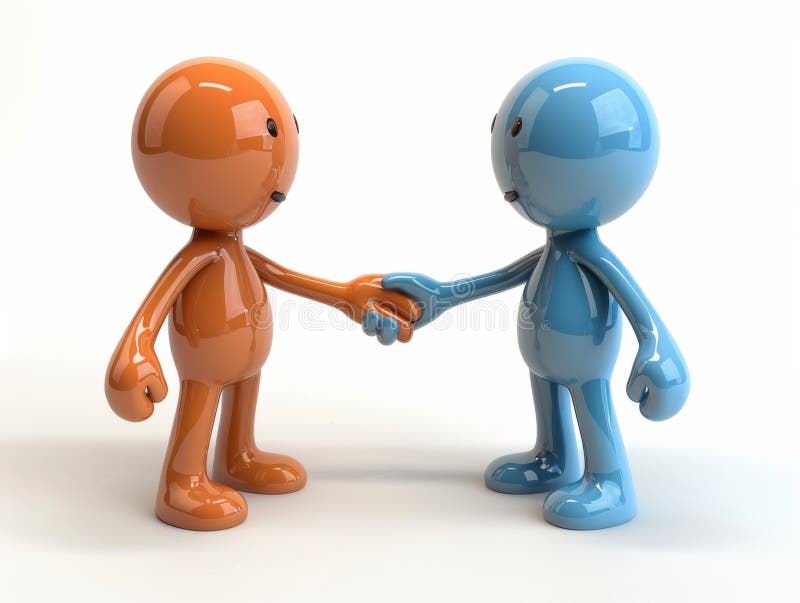 Friendly Cooperation between Orange and Blue Figures Shaking Hands ...
