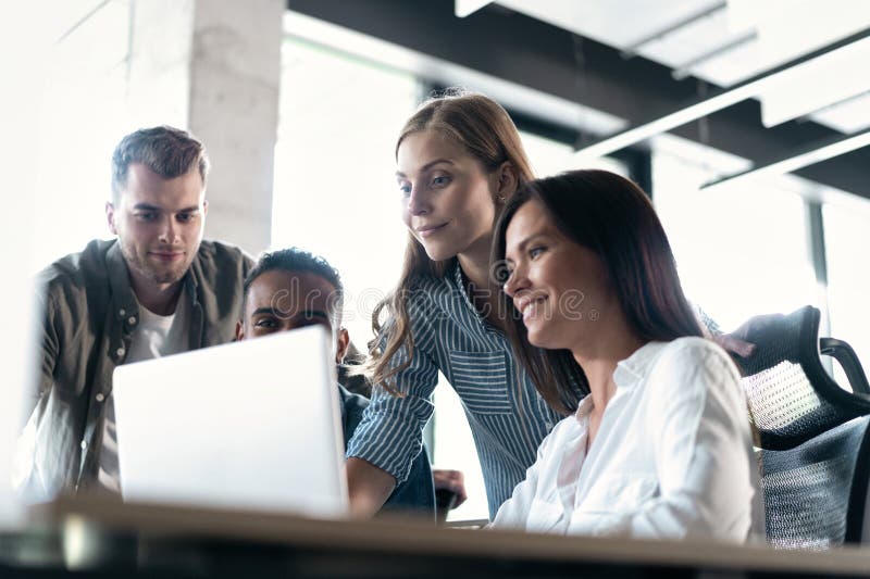 Friendly Creative Diverse Colleagues Team Discuss Online Project Use ...