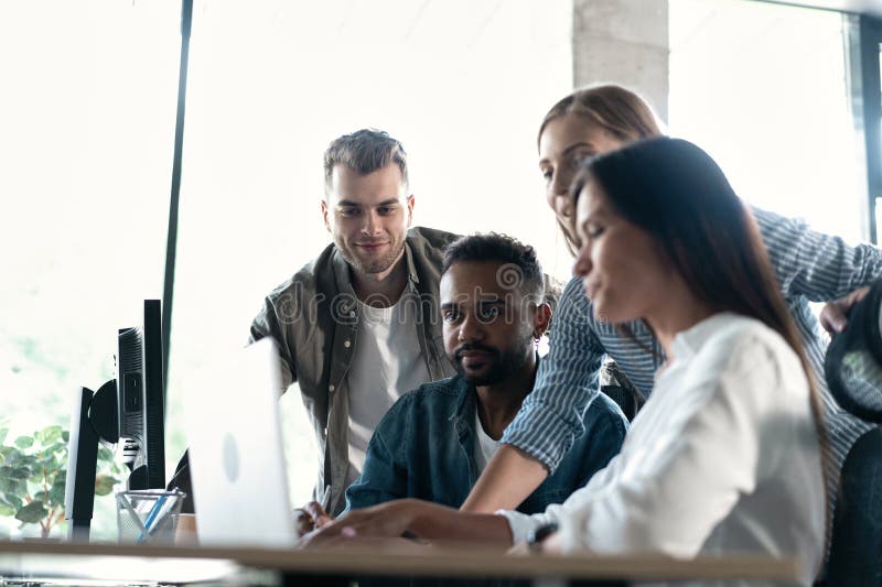 Friendly Creative Diverse Colleagues Team Discuss Online Project Use ...