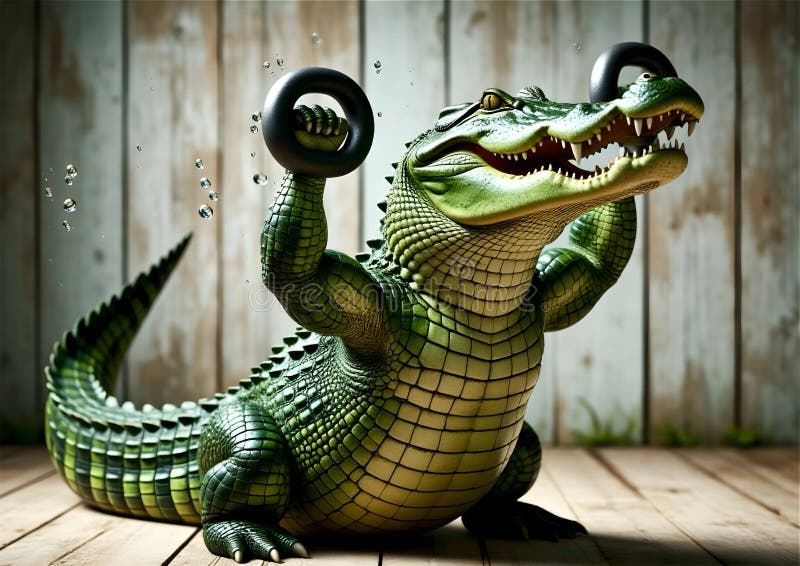 Friendly Crocodile Exercising with Kettlebell in Gym Stock Illustration ...