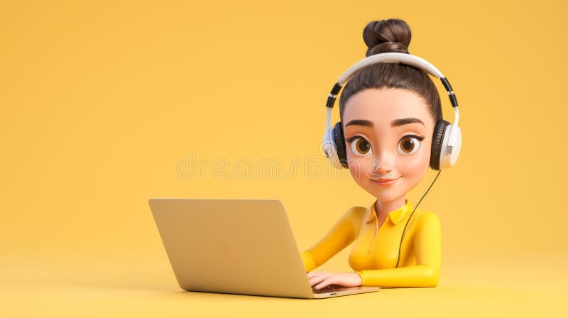 Friendly Customer Service Representative in Yellow, 3D Cartoon Style ...
