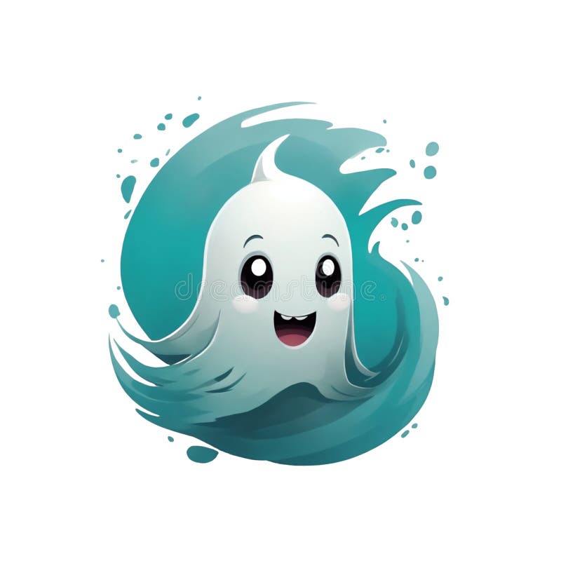 A Friendly and Cute Blue Ghost with Big, Expressive Eyes is Centered ...