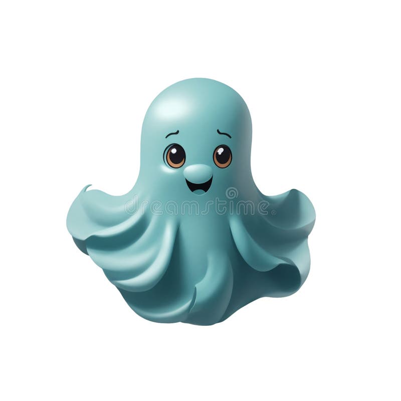 A Friendly and Cute Blue Ghost with Big, Expressive Eyes is Centered ...