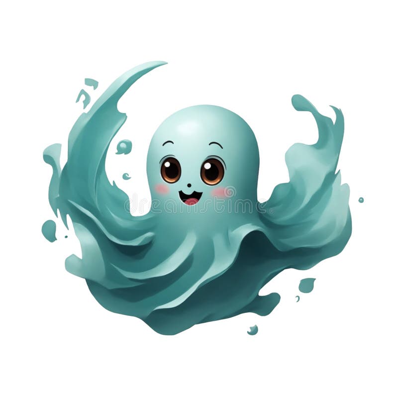 A Friendly and Cute Blue Ghost with Big, Expressive Eyes is Centered ...
