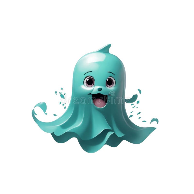 A Friendly and Cute Blue Ghost with Big, Expressive Eyes is Centered ...