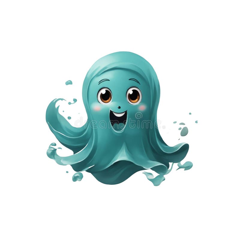 A Friendly and Cute Blue Ghost with Big, Expressive Eyes is Centered ...