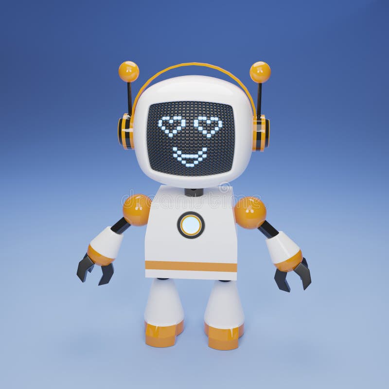 Friendly Cute Cartoon Robot - 3d Render Stock Illustration ...