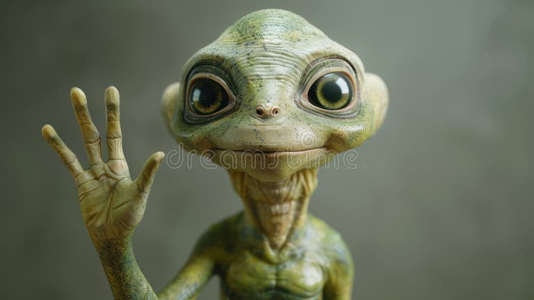 A Friendly 3D Alien Character Waves Cheerfully while Posing for the ...