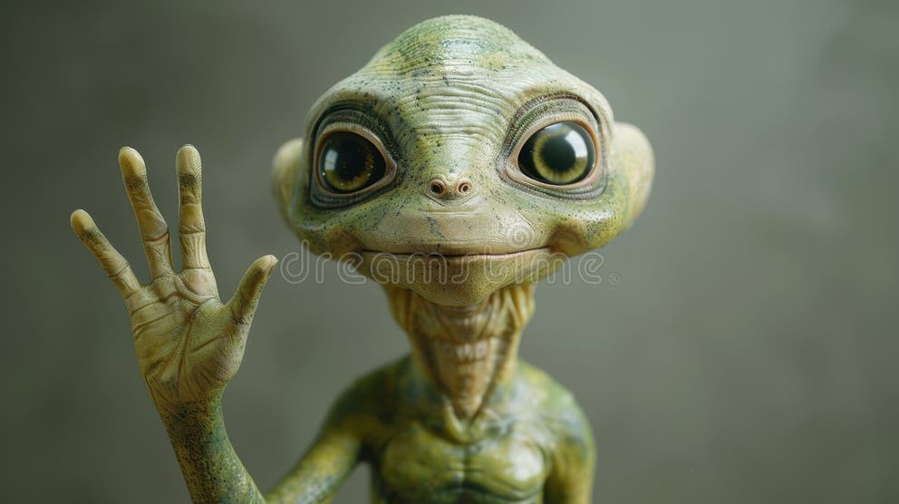 A Friendly 3D Alien Character Waves Cheerfully while Posing for the ...