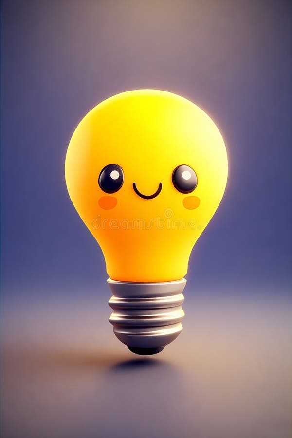 Smiling Light Bulb 3D Icon stock illustration. Illustration of cartoon ...