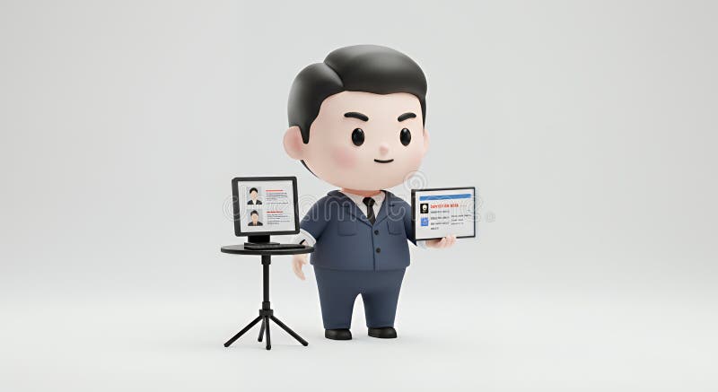 Friendly 3D Rendered Chibi Korean Social Worker Holding Tablet and ...