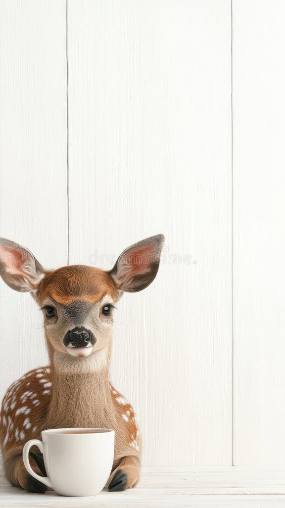 Friendly Deer Enjoying Cup of Tea in Cozy Setting Stock Illustration ...