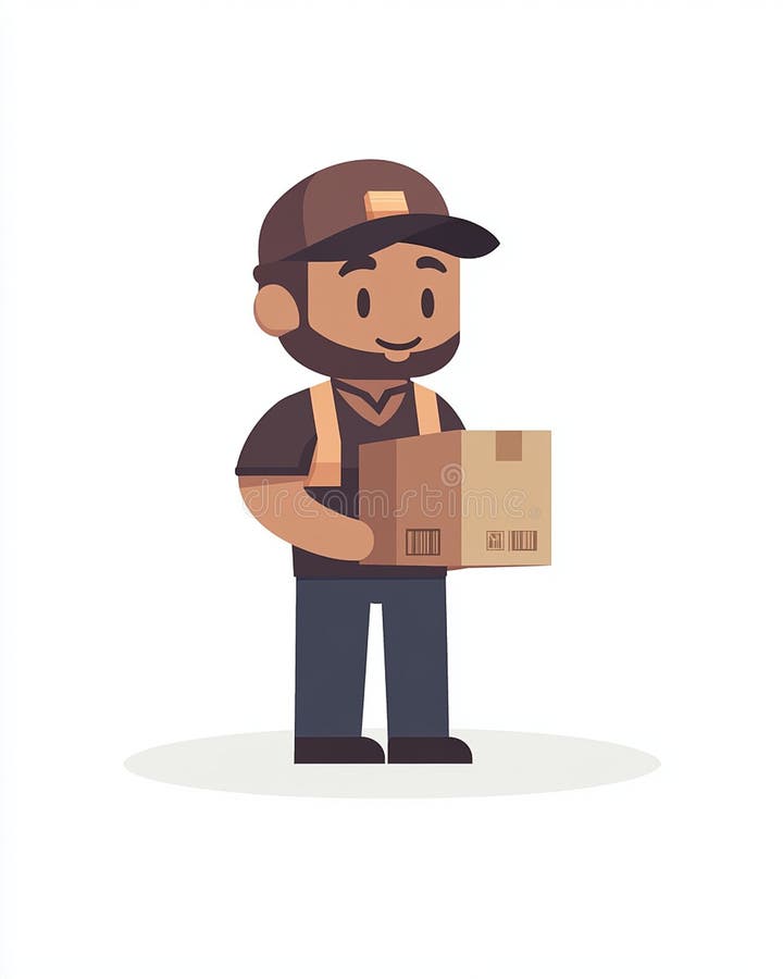 Friendly Delivery Driver with a Beard and Brown Box Stock Illustration ...