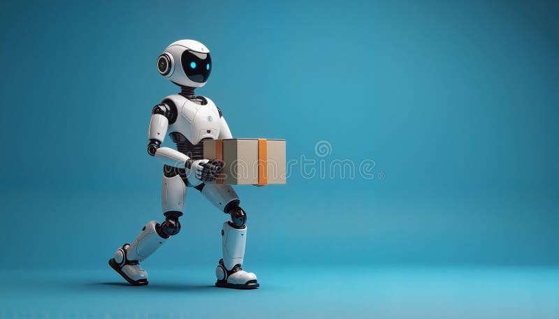 Friendly Delivery Robot Carrying Package with a Cheerful Expression ...
