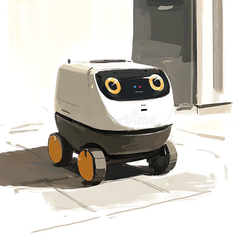 Friendly Delivery Robot Ready for Action in Modern Setting Stock ...