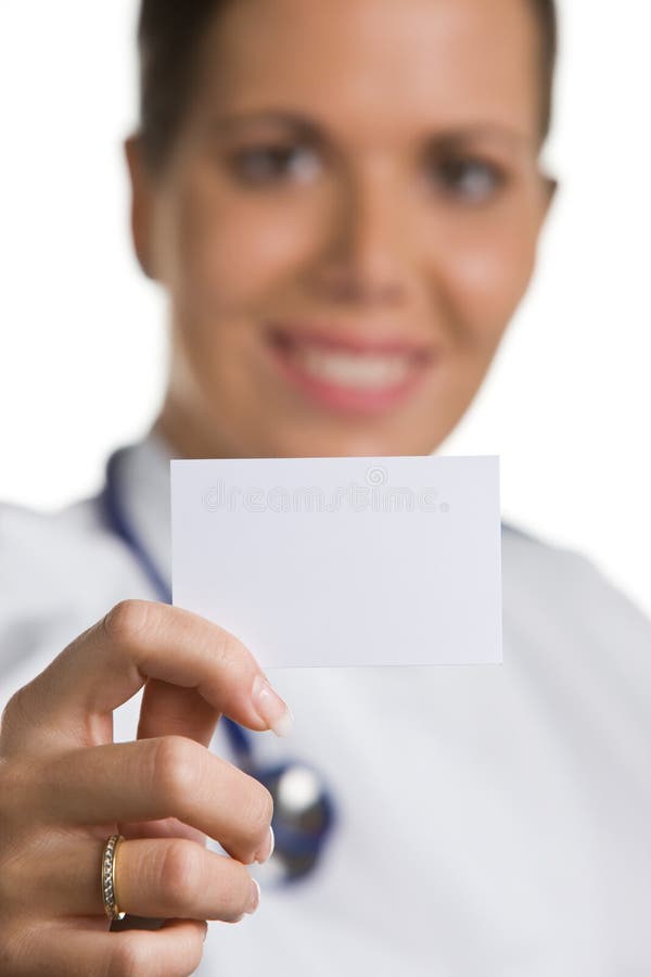 Friendly Doctor with a Blank White Business Card Stock Photo - Image of ...