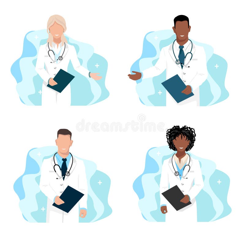 Friendly Doctors on Abstract Background Set Stock Vector - Illustration ...