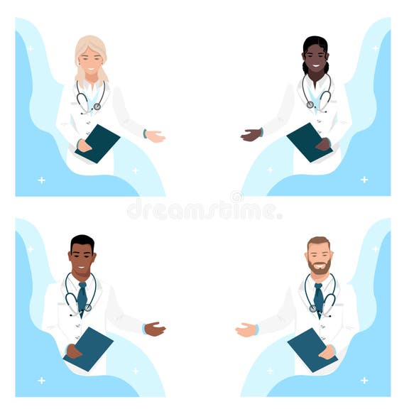 Friendly doctor set stock illustration. Illustration of postcard ...