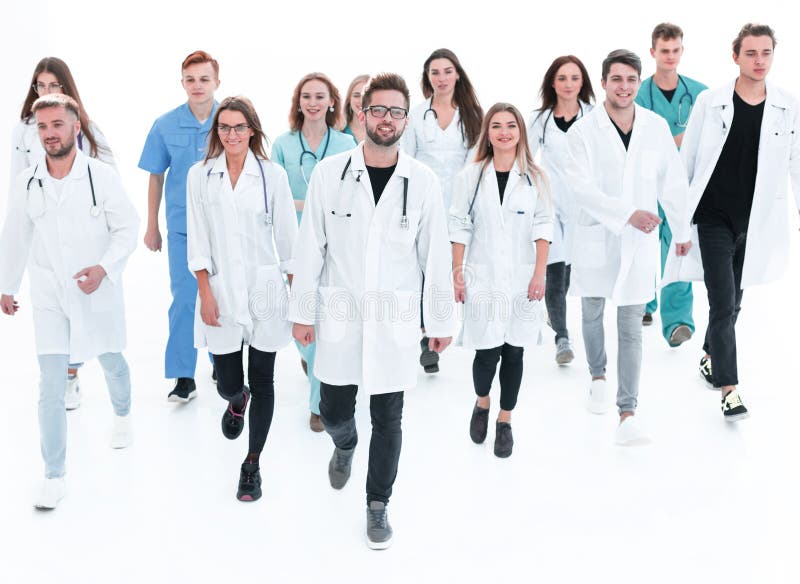 Friendly Doctor Standing in Front of a Group of Medical Workers Stock ...