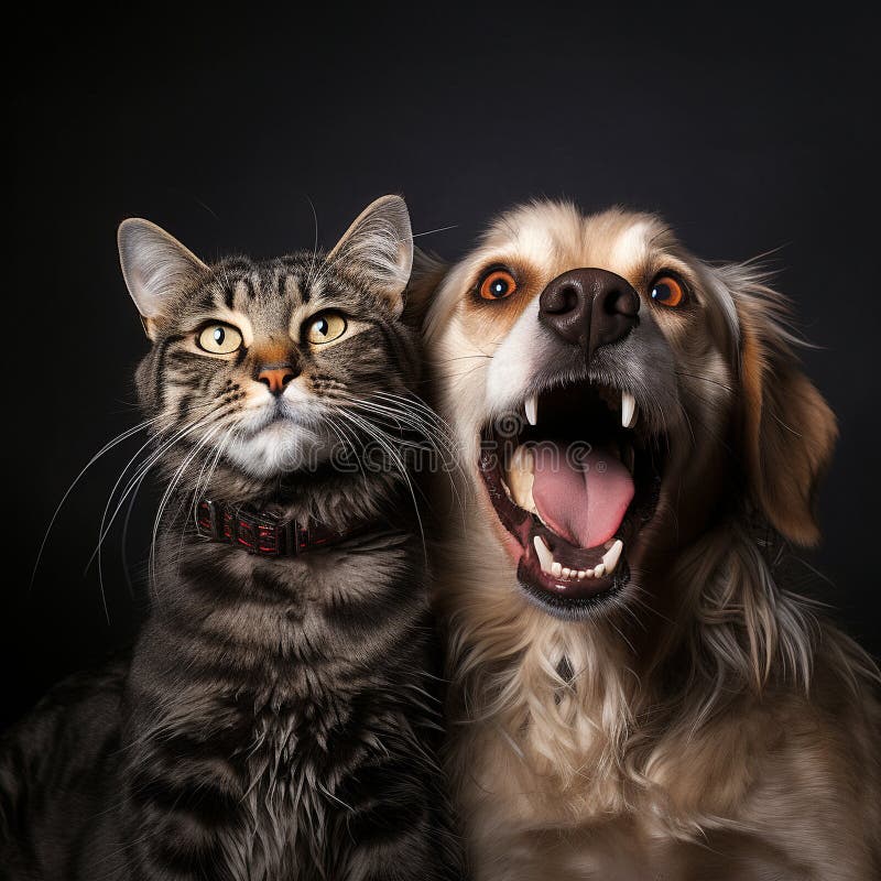Friendly Dog and Cat Together Stock Illustration - Illustration of ...