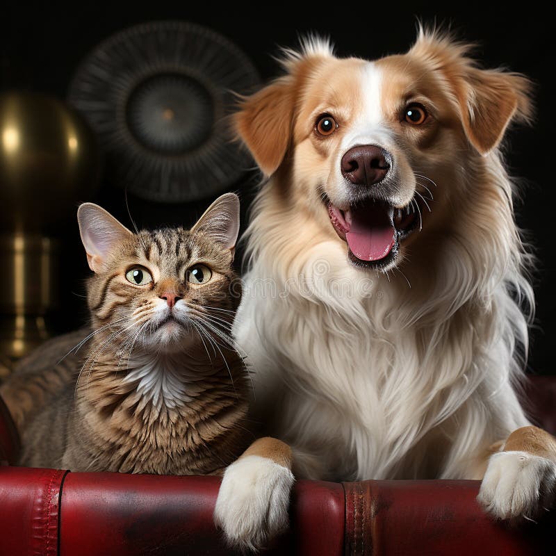 Friendly Dog and Cat Together Stock Illustration - Illustration of full ...