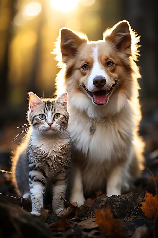 Friendly Dog and Cat Together Stock Illustration - Illustration of ...