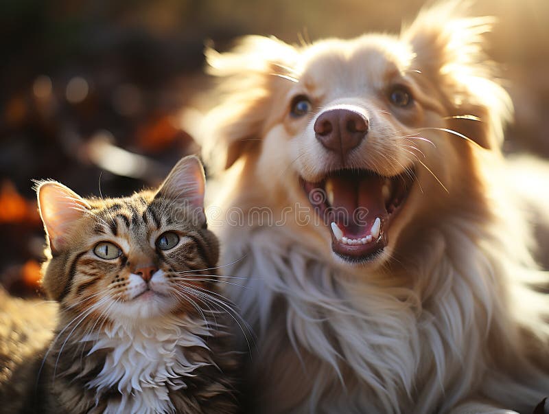 Friendly Dog and Cat Together Stock Illustration - Illustration of ...