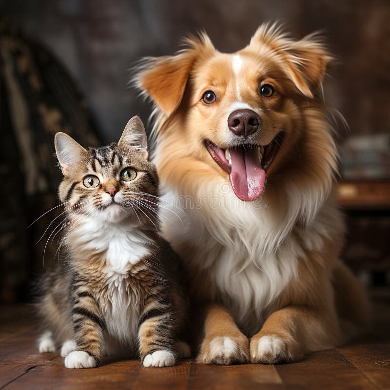 Friendly Dog and Cat Together Stock Illustration - Illustration of ...