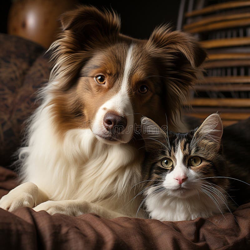 Friendly Dog and Cat Together Stock Illustration - Illustration of dogs ...