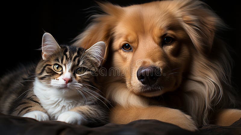 Friendly Dog and Cat Together Stock Illustration - Illustration of copy ...