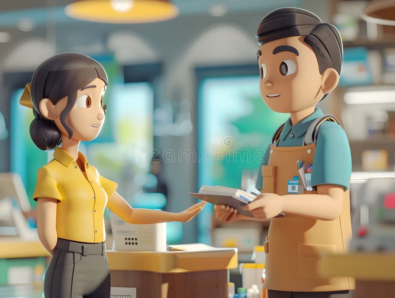 Friendly Employee Assisting Customer in Retail Store Stock Illustration ...