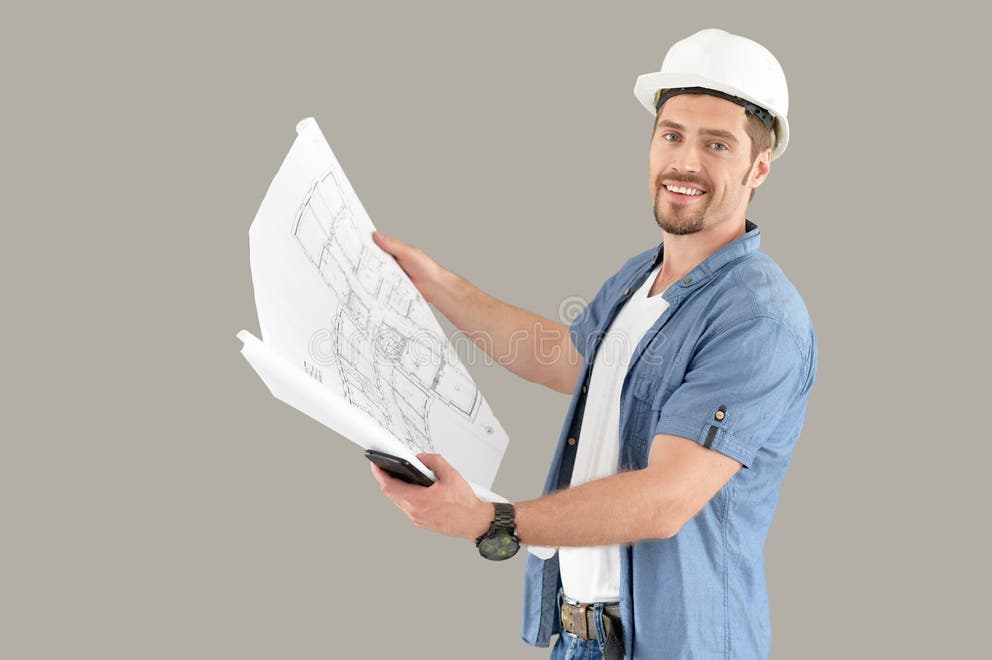 Friendly engineer standing stock image. Image of workman - 73643771