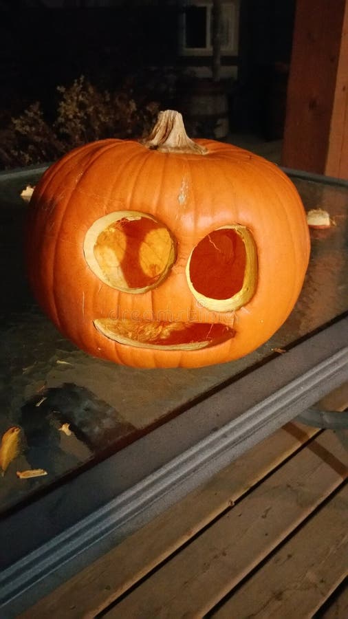 Friendly Face on a Carved Pumpkin Stock Image - Image of halloween ...