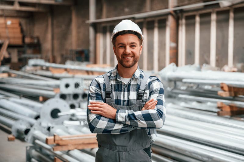 Friendly Factory Male Worker in Uniform is Indoors Stock Photo - Image ...
