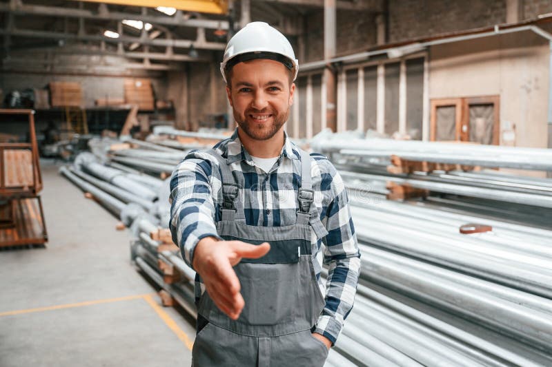 Friendly Factory Male Worker in Uniform is Indoors Stock Photo - Image ...