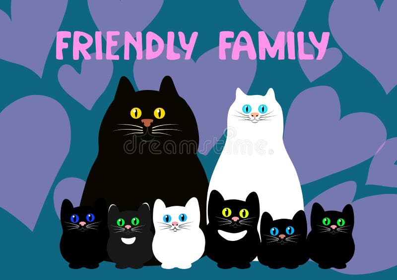 Friendly Family. a Family of Cats with Small Kittens Stock Vector ...