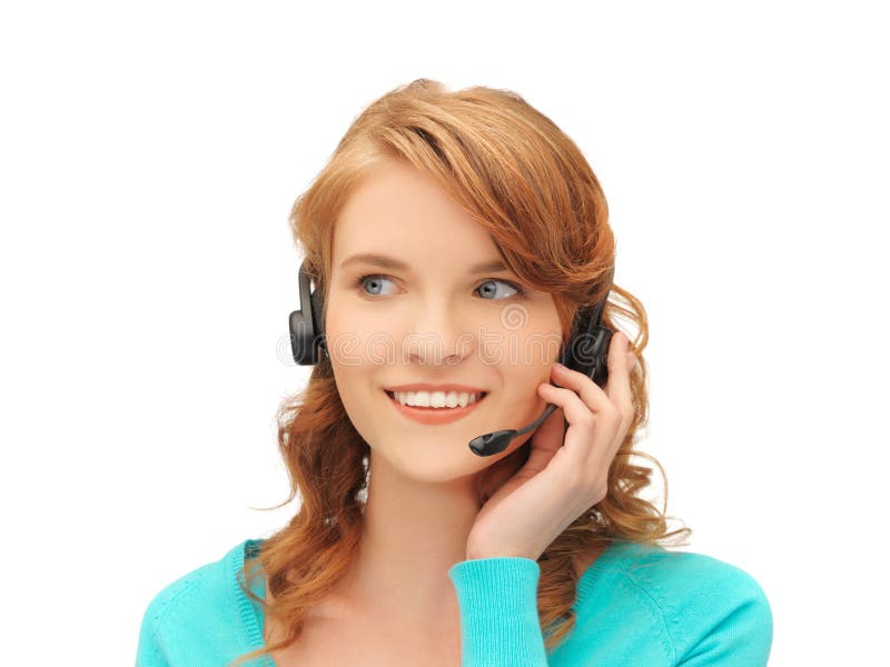 Friendly Female Helpline Operator Stock Image - Image of cheerful, help ...
