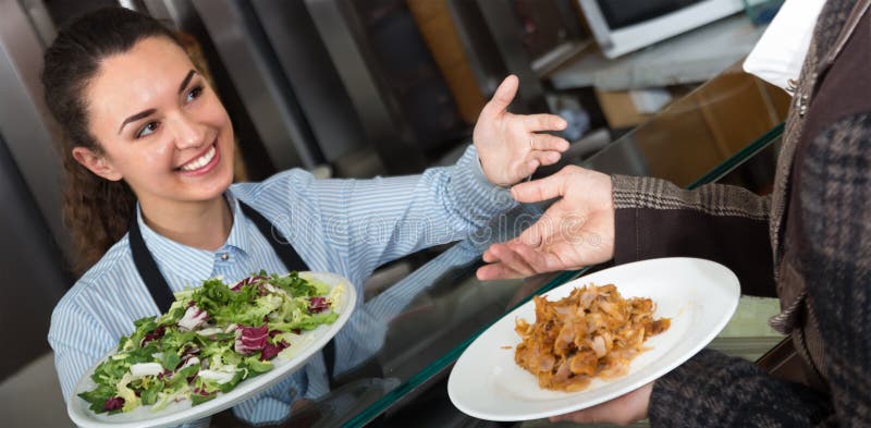 Friendly Female Worker Serving Customer and Smiling Stock Image - Image ...