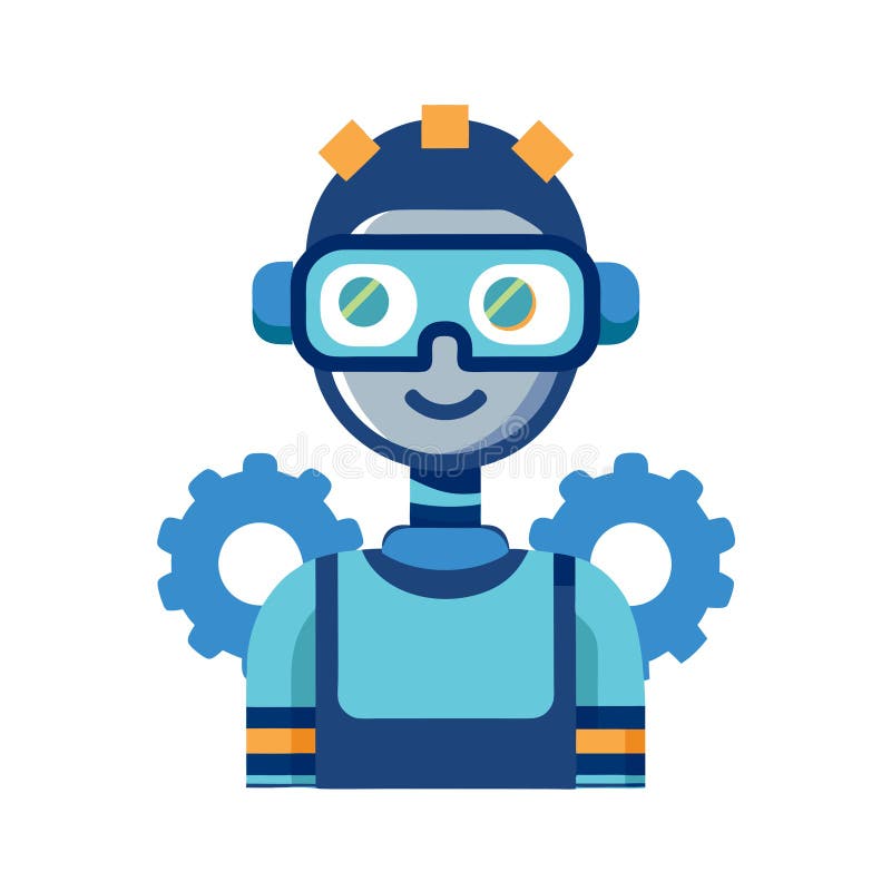 Friendly Robot with Gears Vector Illustration, Isolated on White ...